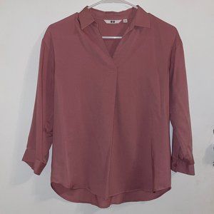 Uniqlo | Tops | Uniqlo 34 Sleeve Rose Pink Blouse | Poshmark